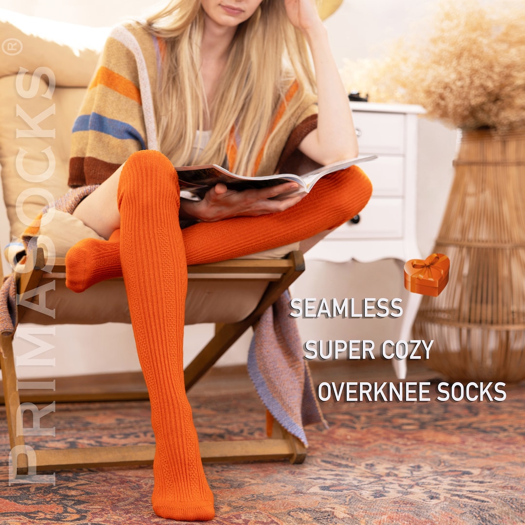 Over Knee Natural Lambswool Knitted Socks - Womens Knit Wool Seamless ...