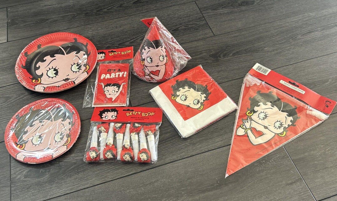 Vintage 1998 Betty Boop Party Supplies Invitations Plates Hats Napkins ...