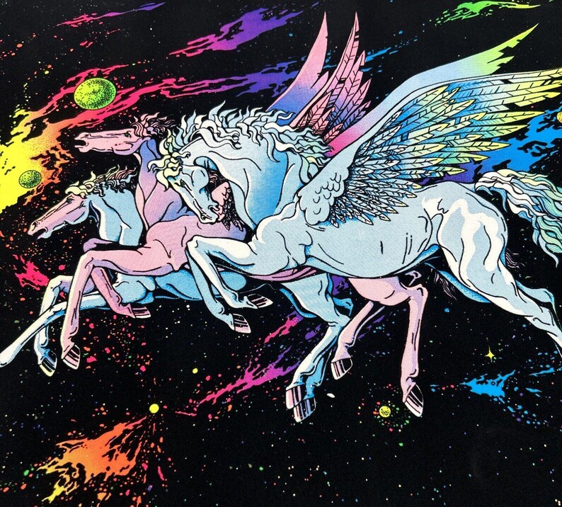 Vintage 70s Pegasus Winger Horses BLACKLIGHT Poster 35x23 Neon Kathy ...