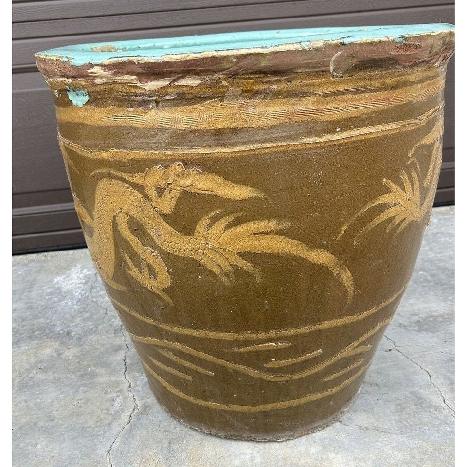 Large Pot Planter Antique Vintage Chinese Dragon Egg Pot 19 Jardiniere ...