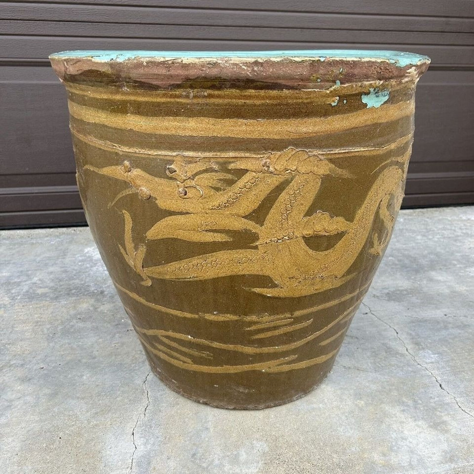 Large Pot Planter Antique Vintage Chinese Dragon Egg Pot 19 Jardiniere ...