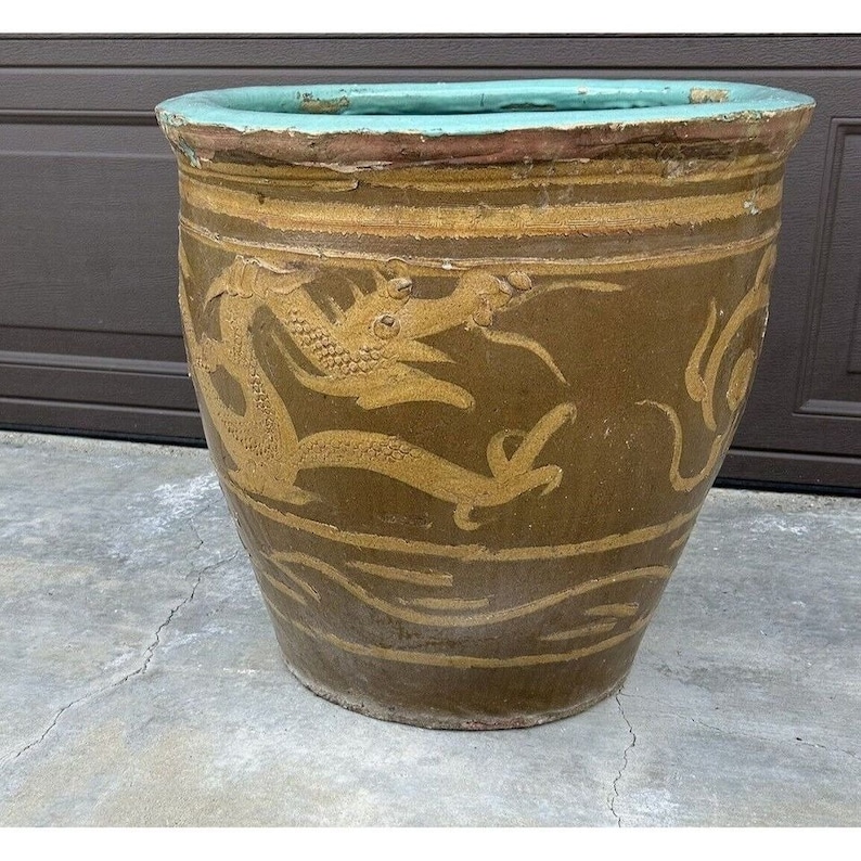 Large Pot Planter Antique Vintage Chinese Dragon Egg Pot 19 Jardiniere ...