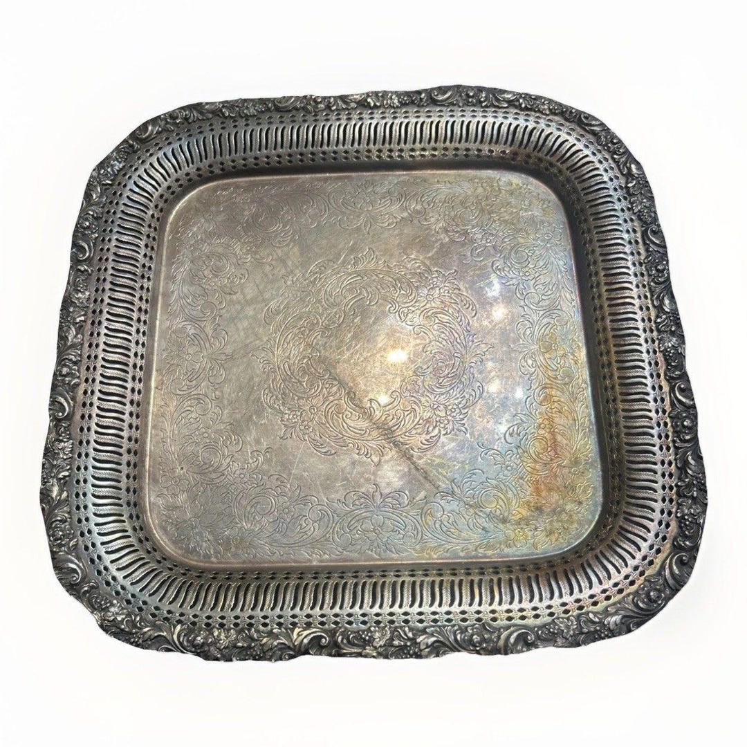 Antique E. G. Webster & Son Square Silver Plate Platter Tray Ornate ...