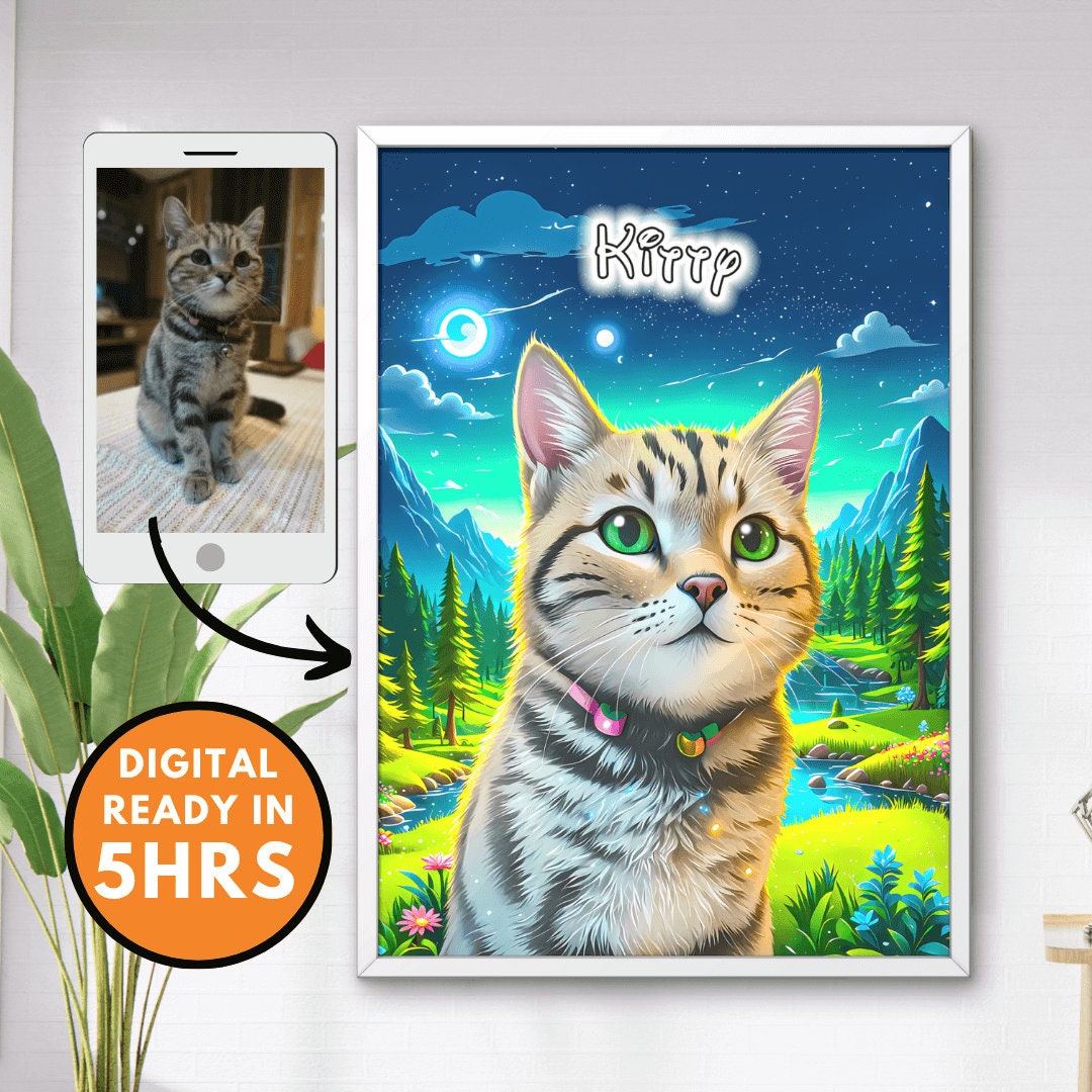 Custom Pet Portraits From Pet Photos Personalized Digital Art for Cats ...