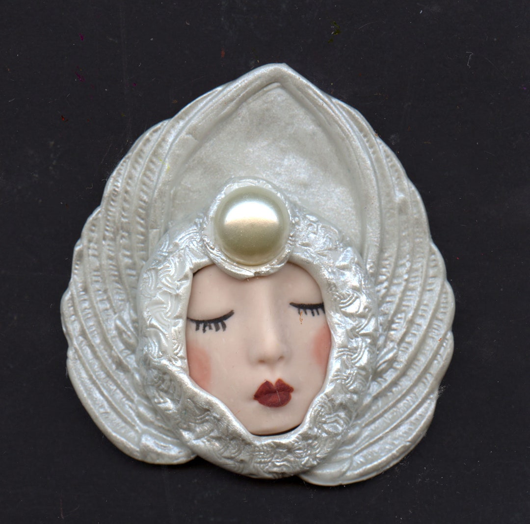 Polymer Large Angel Face With Wings Cab in Metallic Pearl 2 - Etsy