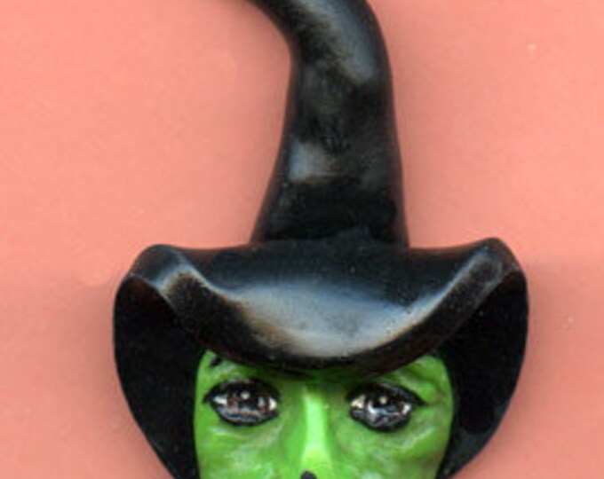 A Green Polymer Witch or Crone Art Doll Face With Black Hat AGW 7 - Etsy