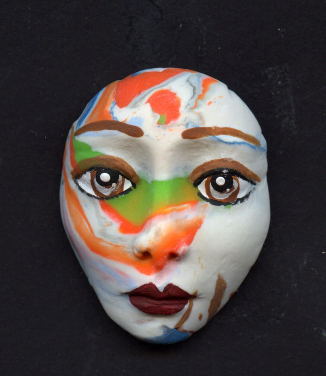 NEW Polymer Tribal Abstract Face Multi Colors Detailed Art Doll Face ...