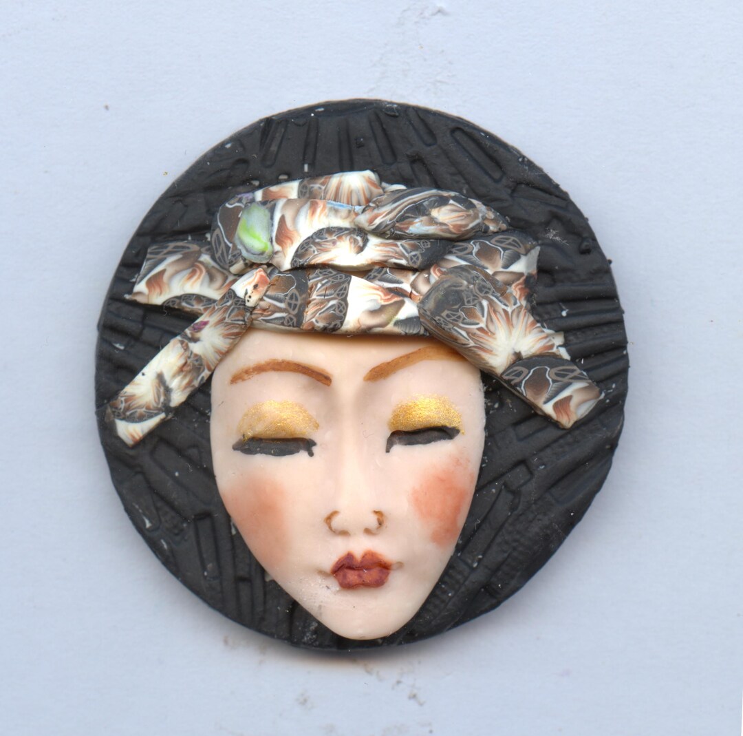 Polymer Clay Asian Face Cab, Detailed Features, Assemblage Art A42 - Etsy