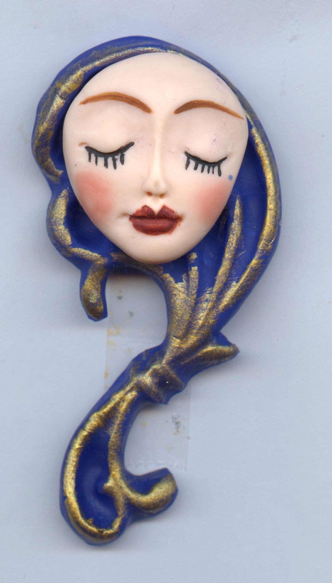 A Polymer Clay Blue and Gold Polymer Clay Face Component ABL 1 2 3/4 X ...