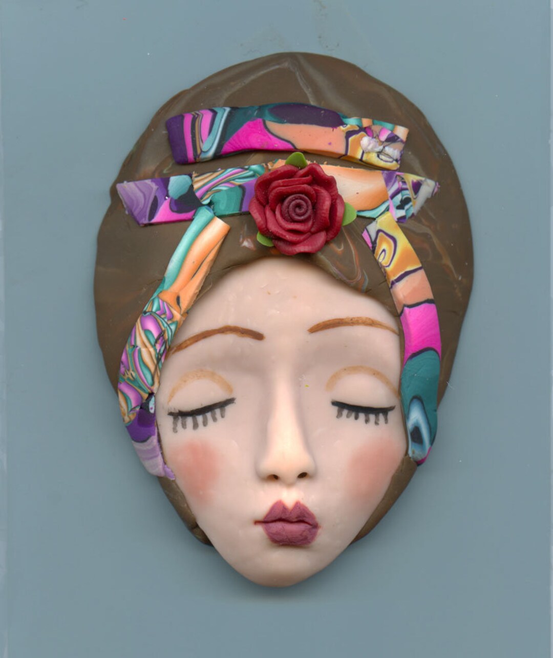 New !! A One of a Kind Polymer Clay White Detailed Face With Abstract ...
