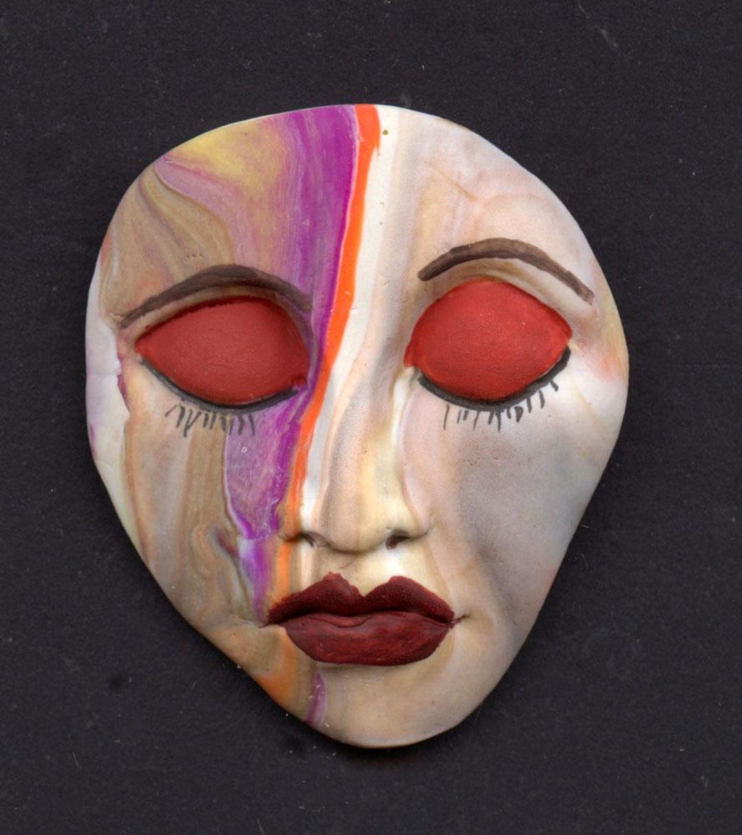 New ! Polymer Clay One of A Kind Detailed Abstract Clay Face ABF 9 1 3/ ...