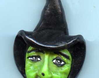 A Green Polymer Witch or Crone Art Doll Face With Black Hat AGW 5 - Etsy