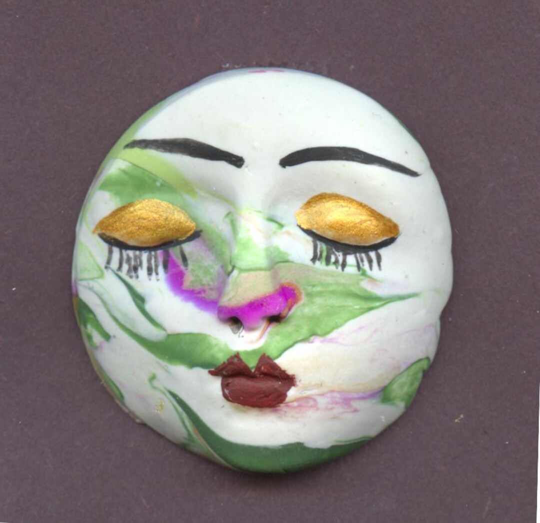 NEW! Polymer L Abstract Face Multi Colors Detailed Undrilled 1 5/8 ...