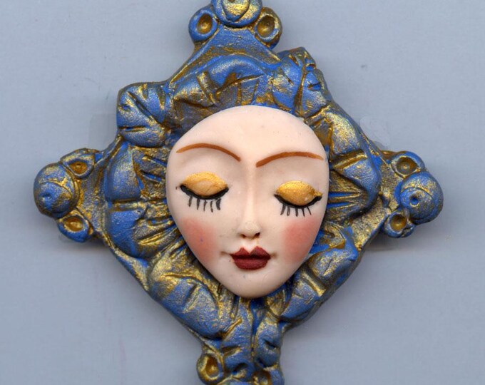 A Dark Blue and Gold Polymer Clay Art Dol Component A 15 2 1/2" X 2 1/2 ...
