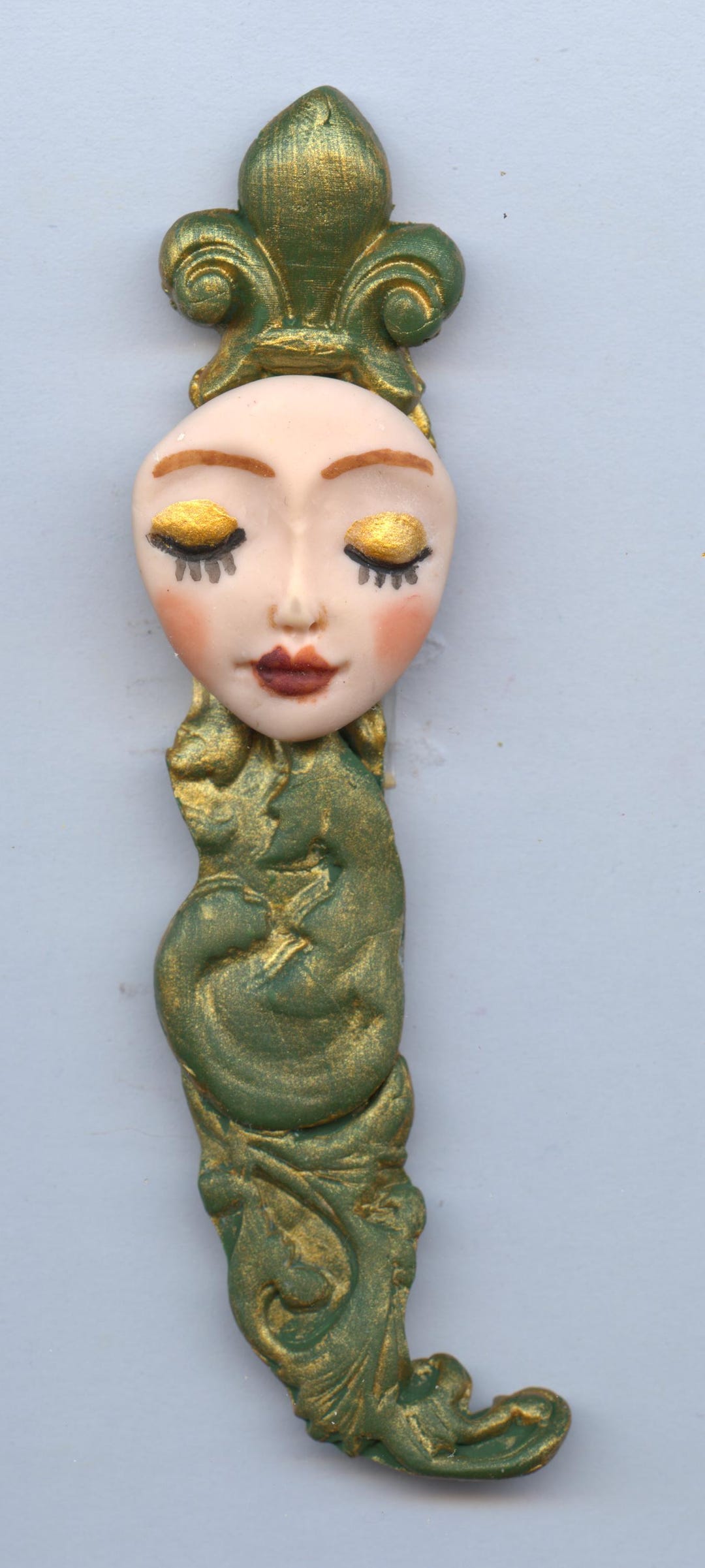 Art Nouveau Polymer Clay Face Component: Green & Gold (4 1/4" X 1") - Etsy