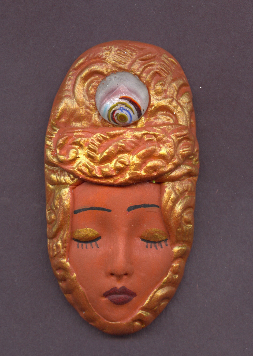 Polymer Clay Orange Lady With Hat Cab 2 3/4 X 1 3/4 A 45 - Etsy