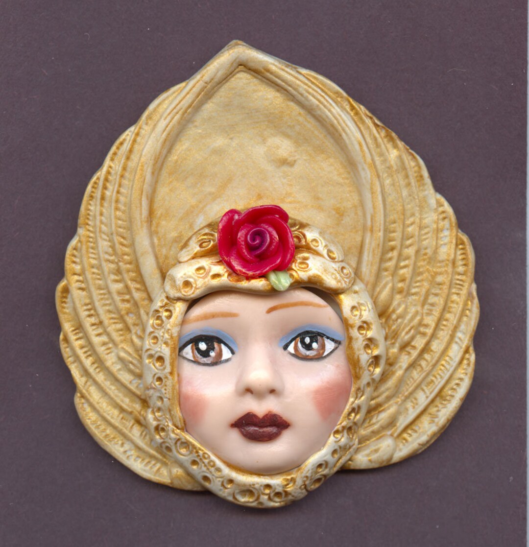 Polymer Large Angel Face With Wings Cab in Metallic Gold 2 3/4" Long X ...