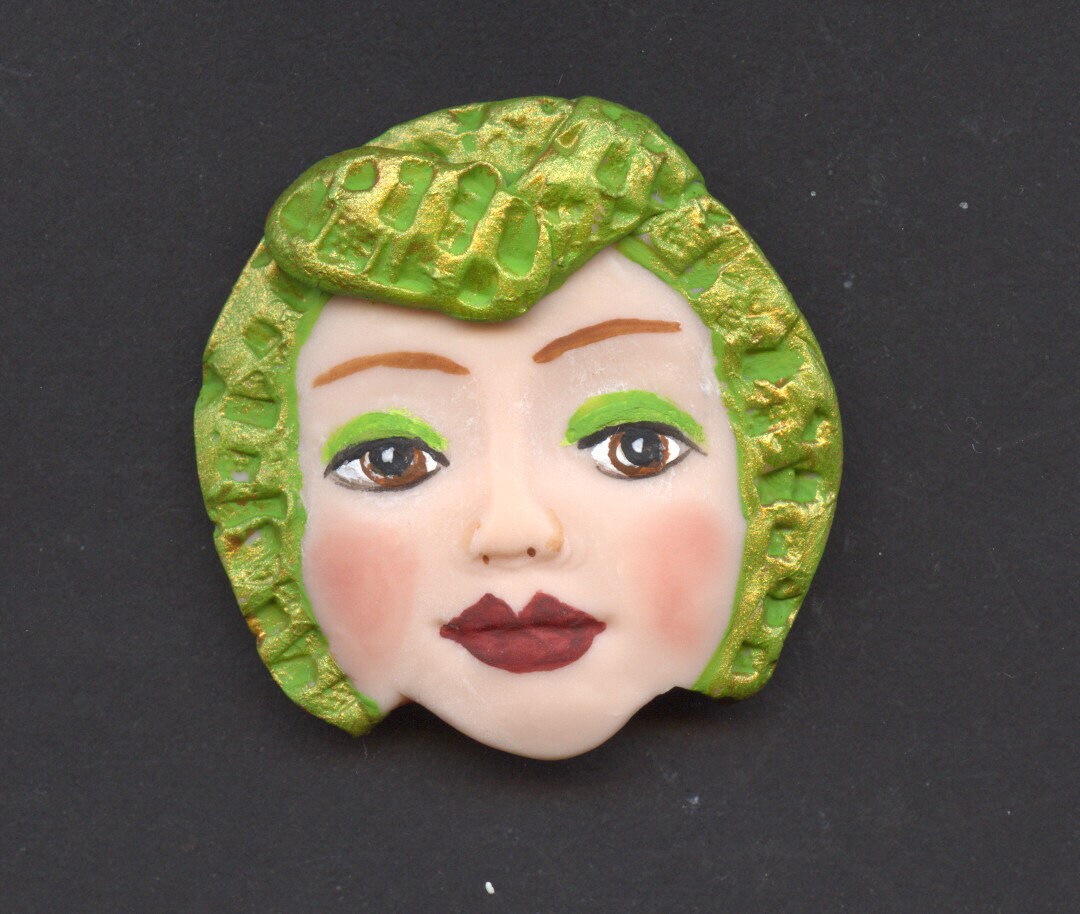 Art Doll Face With Green Hat Cab Undrilled One of A Kind A 29 - Etsy