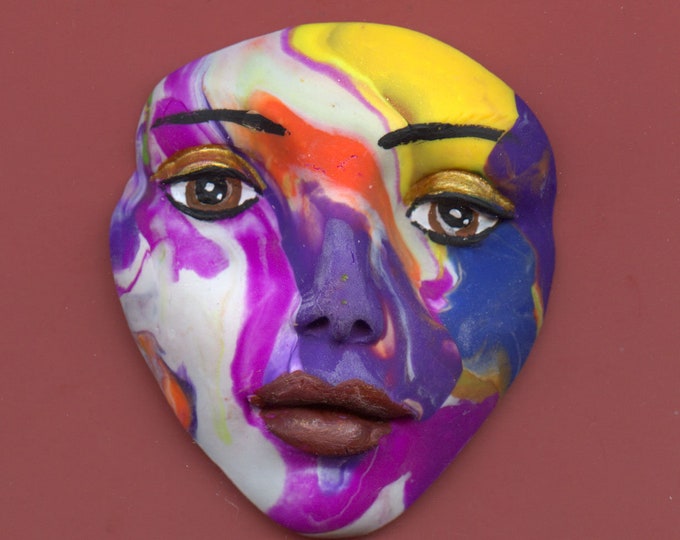 A Large Polymer Clay Spirit Doll Face Abstract "art Spirit" 2 1/2" X 2 ...