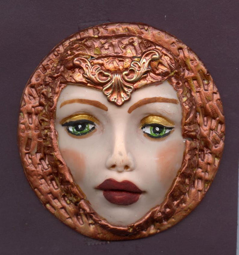 A Polymer Clay Face Medallion: Detailed Queen With Copper Accents A 57C ...