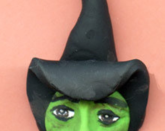 A Green Polymer Witch or Crone Art Doll Face With Black Hat AGW 5 - Etsy