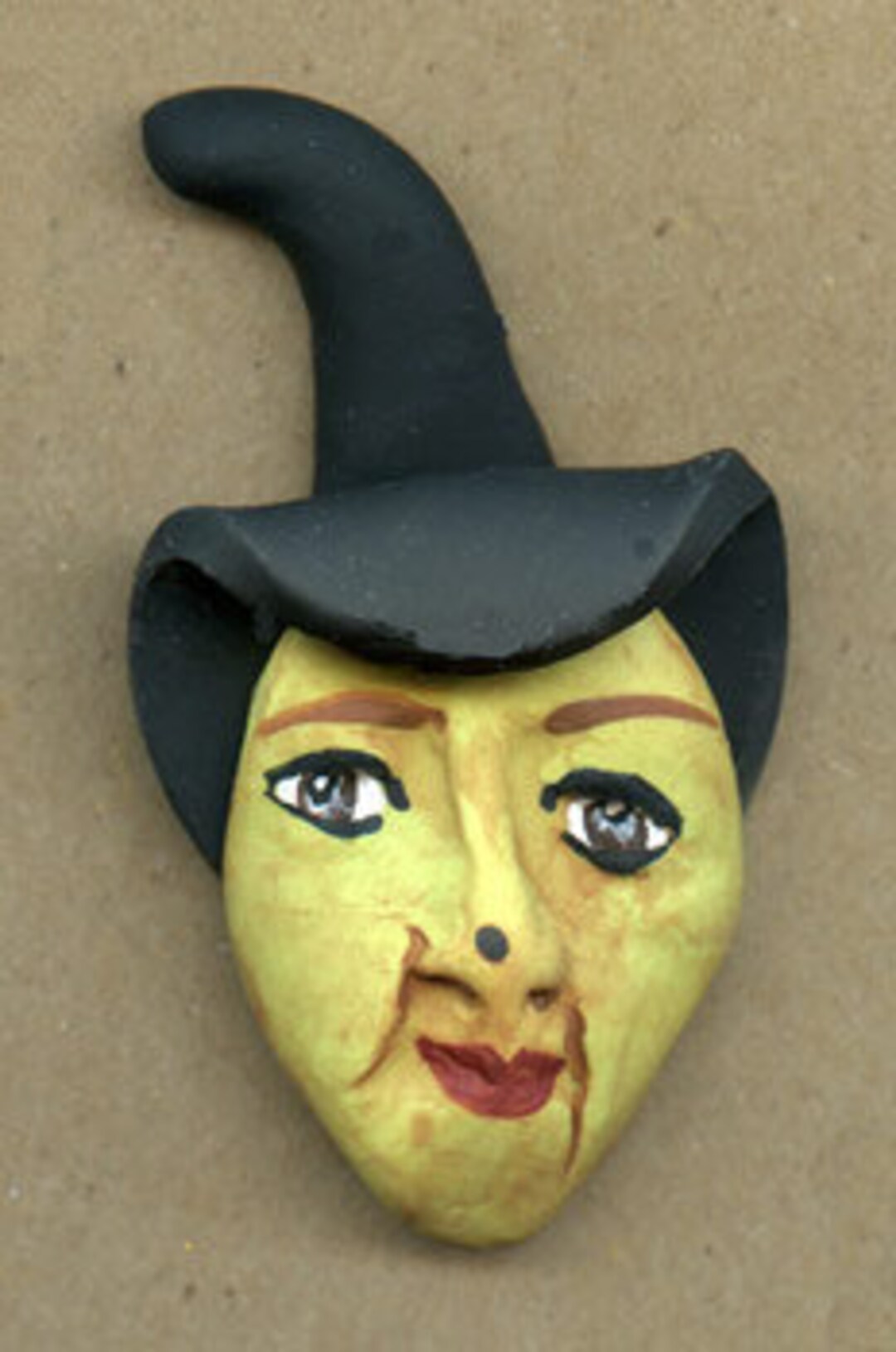A Green Polymer Witch or Crone Art Doll Face With Black Hat AAW 3 - Etsy