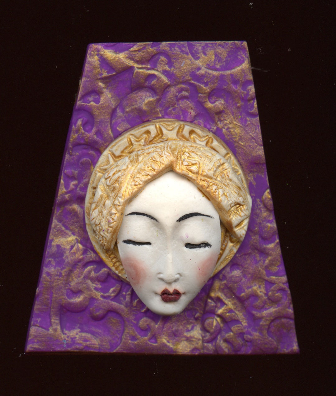 A Polymer Clay Large Detailed Asian Face With Golden Hat - Etsy