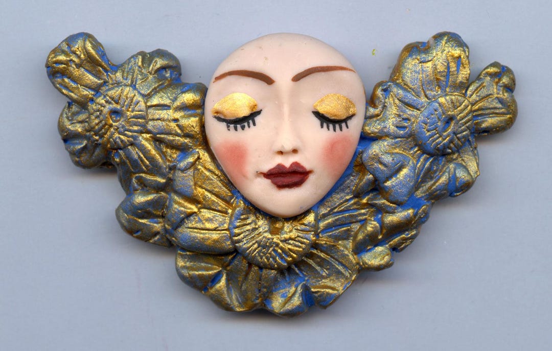 A Dark Blue and Gold Polymer Clay Art Dol Component A 55 1 3/4" X 3 ...