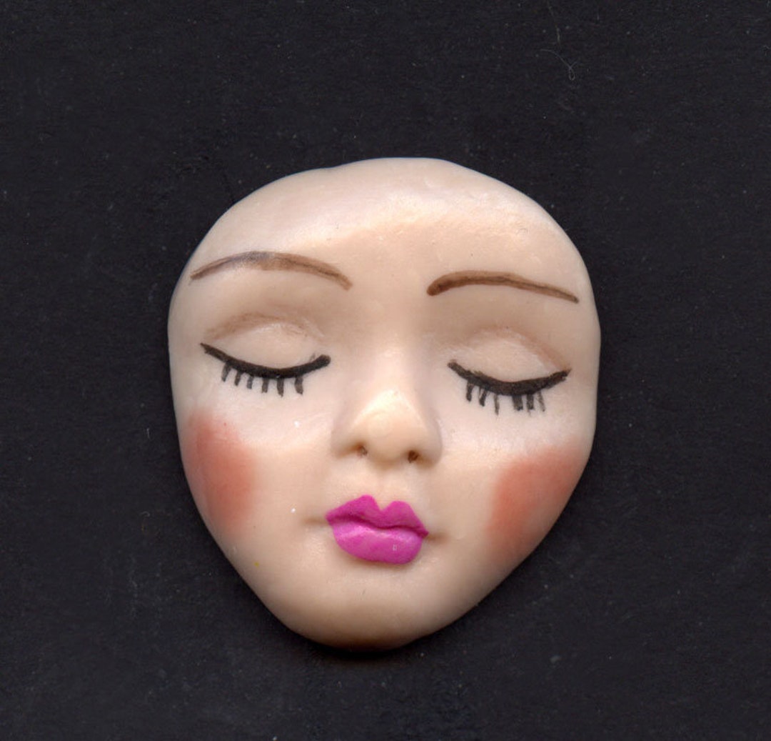 New Polymer Clay Face 1 1/4 X 1 1/8 Detailed Art Doll Child Face Cab ...