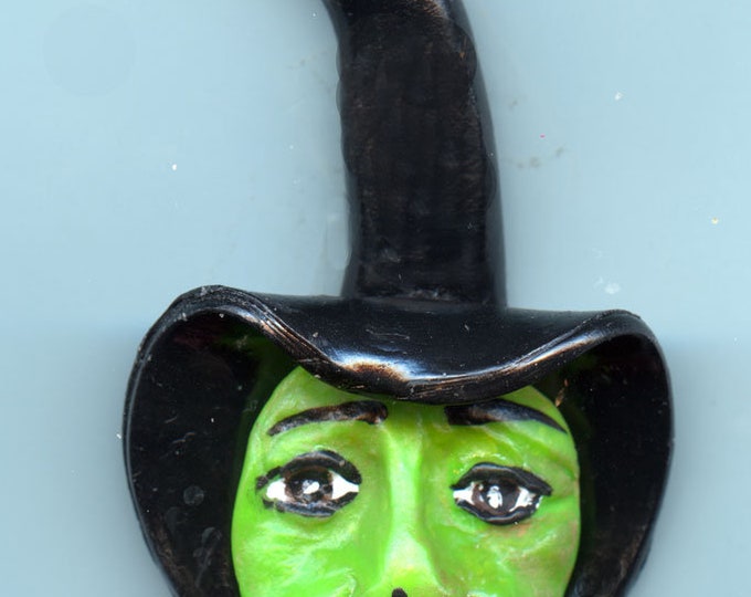 A Green Polymer Witch or Crone Art Doll Face With Black Hat AGW 5 - Etsy