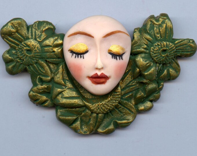 A Dark Green and Gold Polymer Clay Art Dol Component A 20 1 3/4" X 3 ...