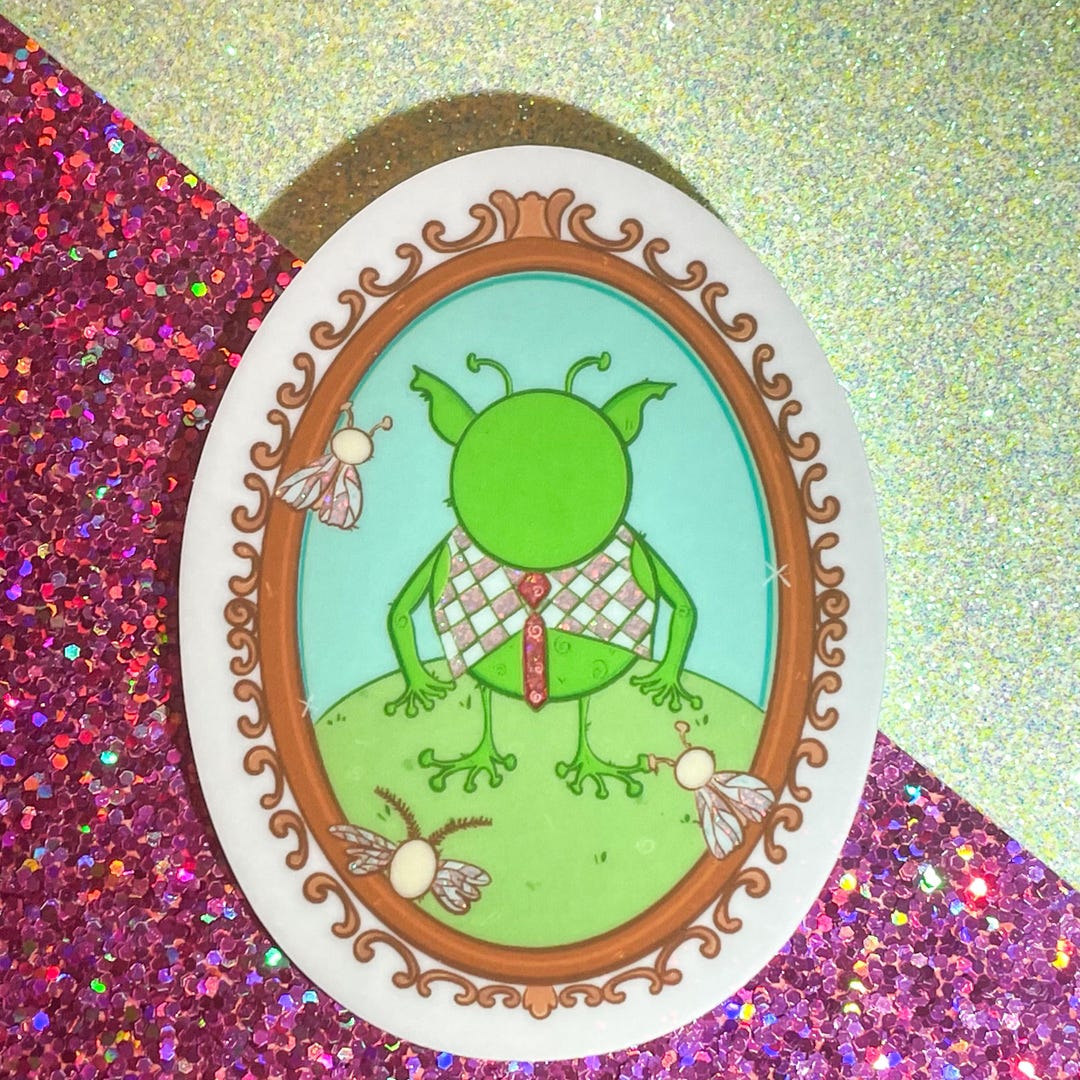 Goblin Frog & Moths Vinyl Glitter Sticker Cottagecore Fairycore ...