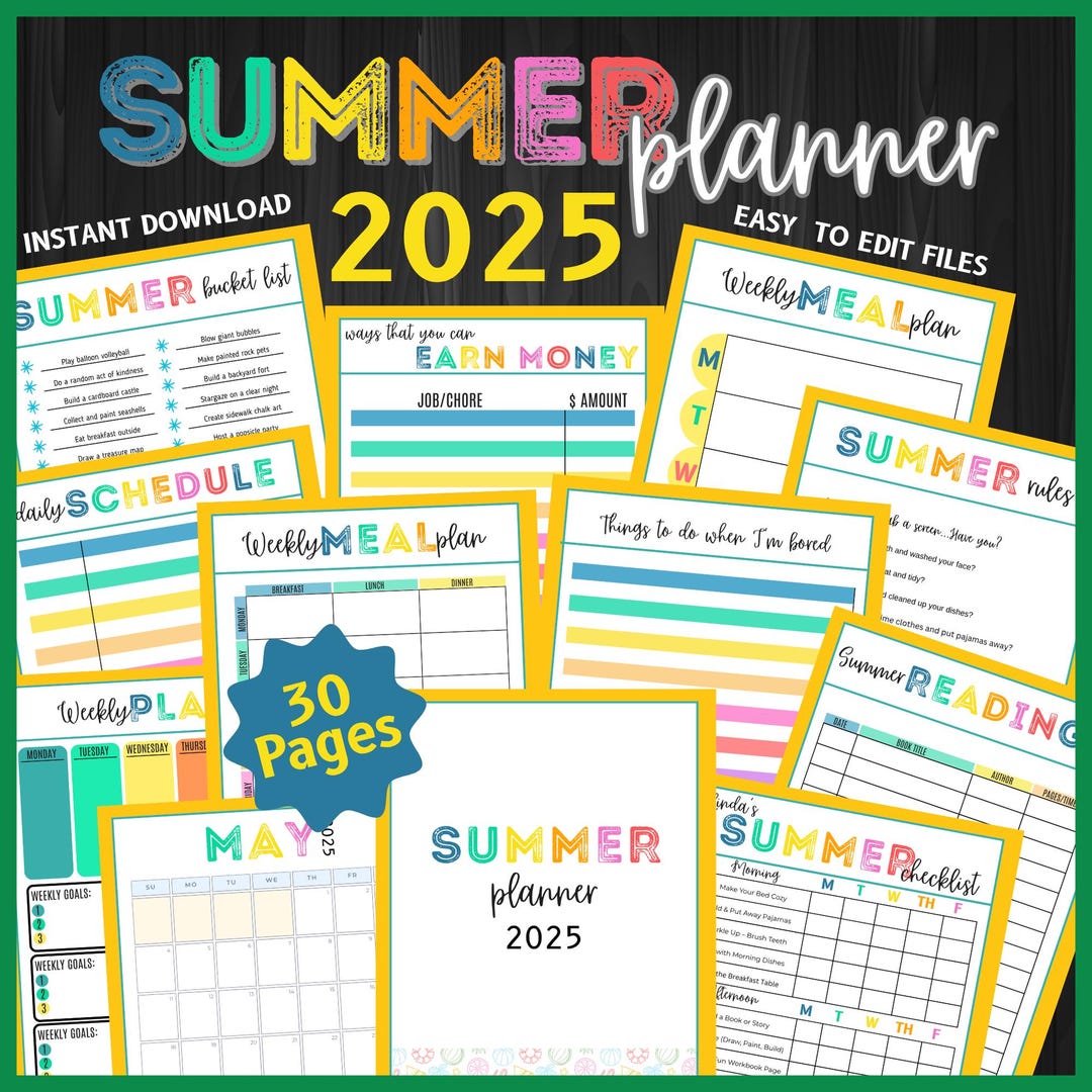 Printable Editable SUMMER 2025 Planner Bundle | Summer Calendar ...