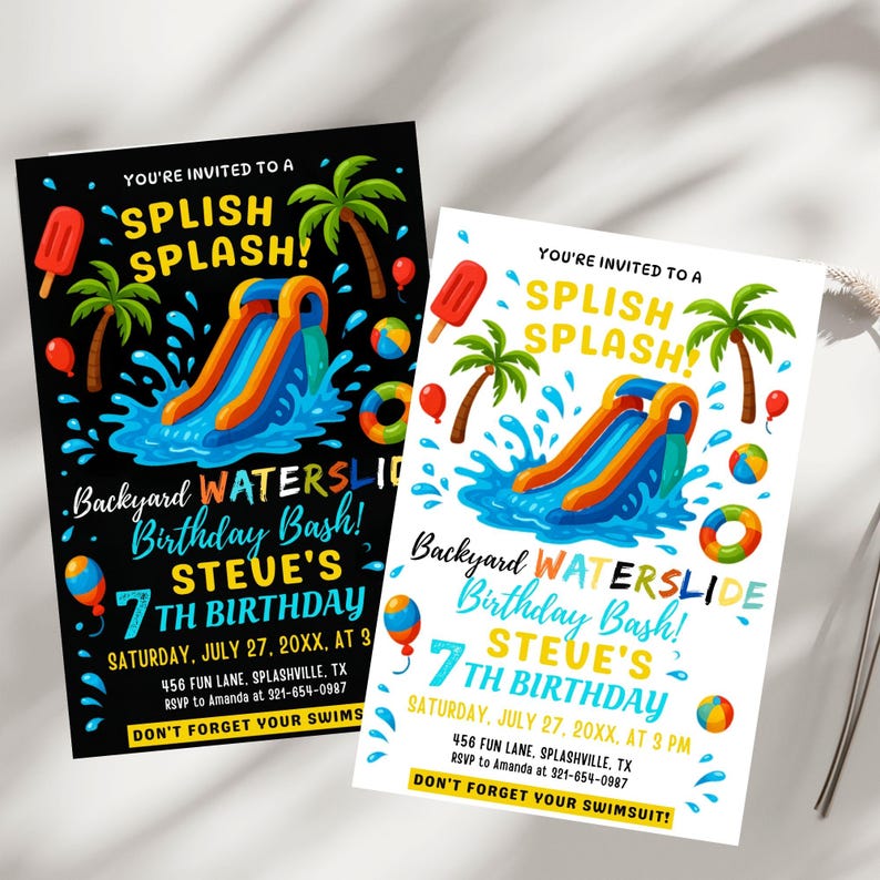 Editable Waterslide Birthday Invitation - Summer Pool Party - Splash ...