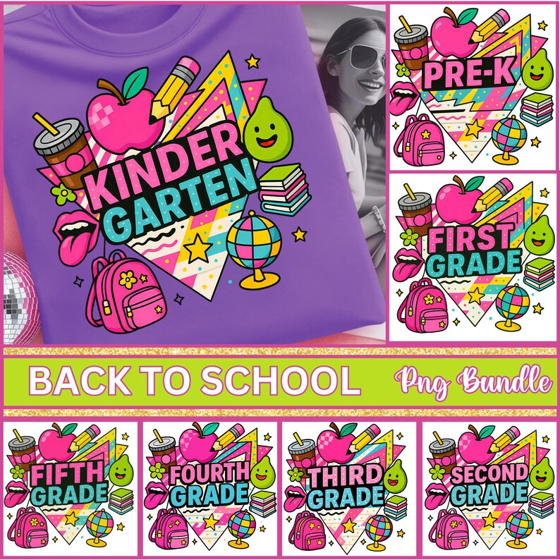 Retro Back to School Png Bundle, First Day of School Png, Retro ...
