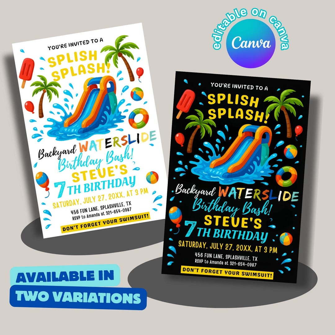 Editable Waterslide Birthday Invitation - Summer Pool Party - Splash ...
