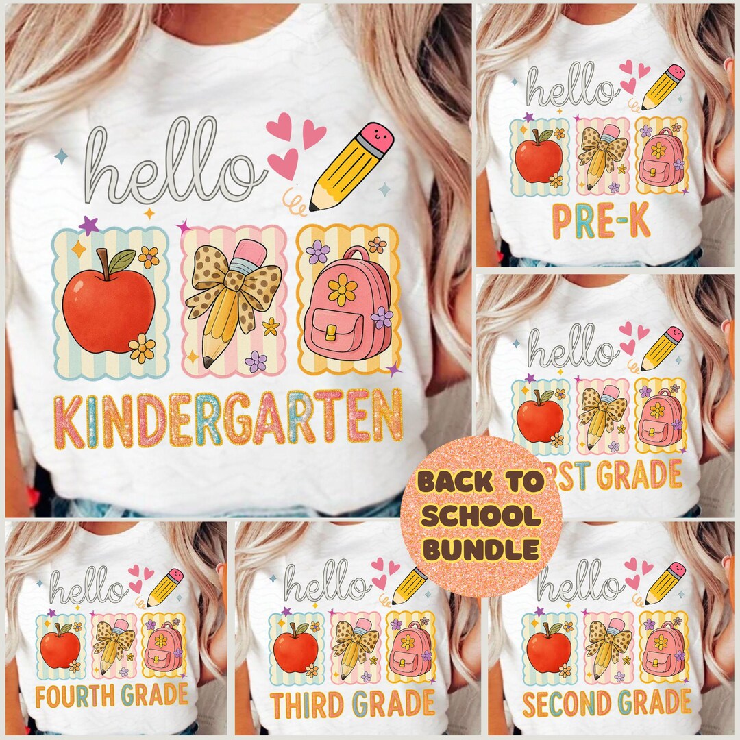 Preppy Back to School PNG Bundle, Hello Kindergarten Pre-k 1st 2d 3d ...