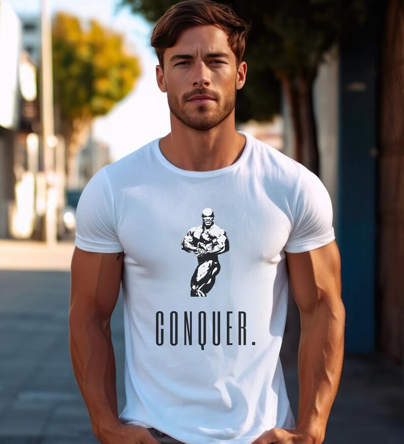 Ronnie Coleman Conquer Classic Bodybuilding T-shirt Oversized Unisex Gym 100% Cotton Black White ...