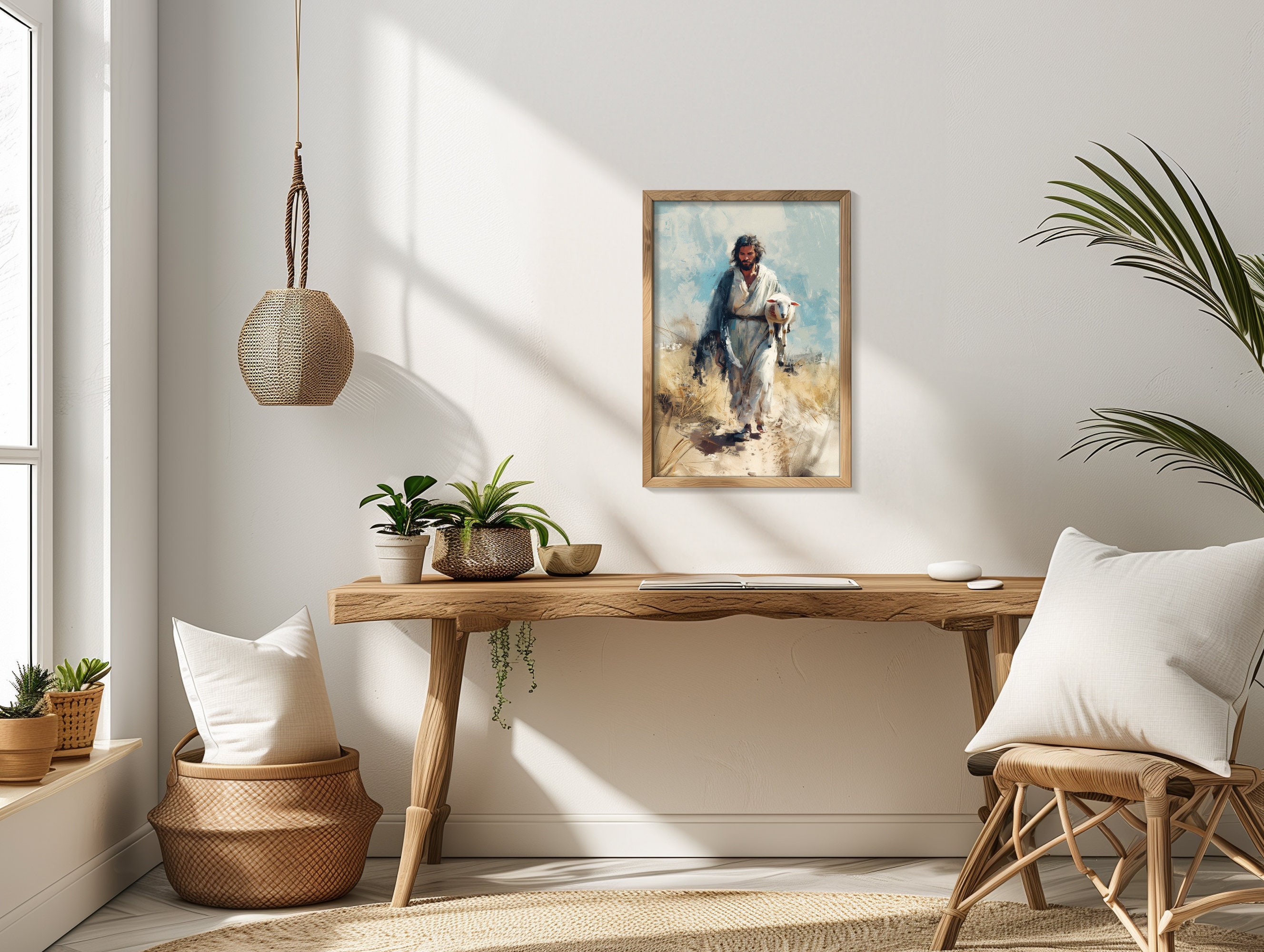 Parable of the Lost Sheep Good Shepherd Poster, Modern Christian Jesus ...