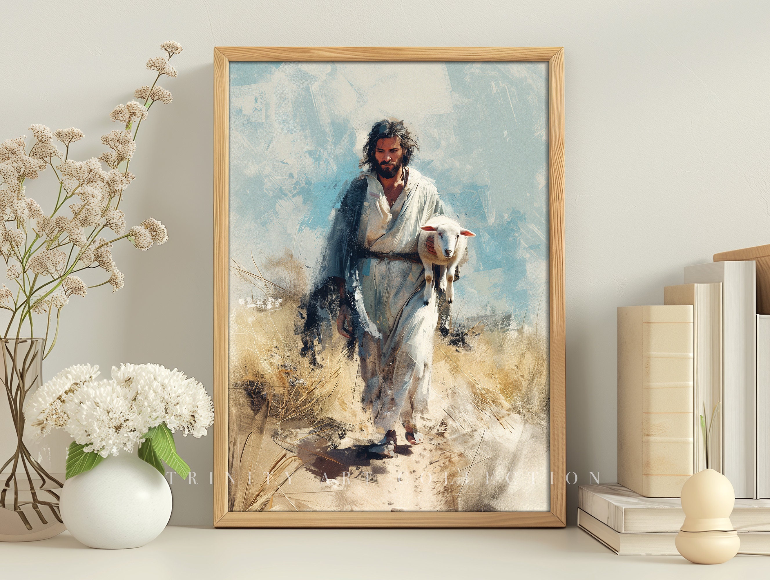 Parable of the Lost Sheep Good Shepherd Poster, Modern Christian Jesus ...