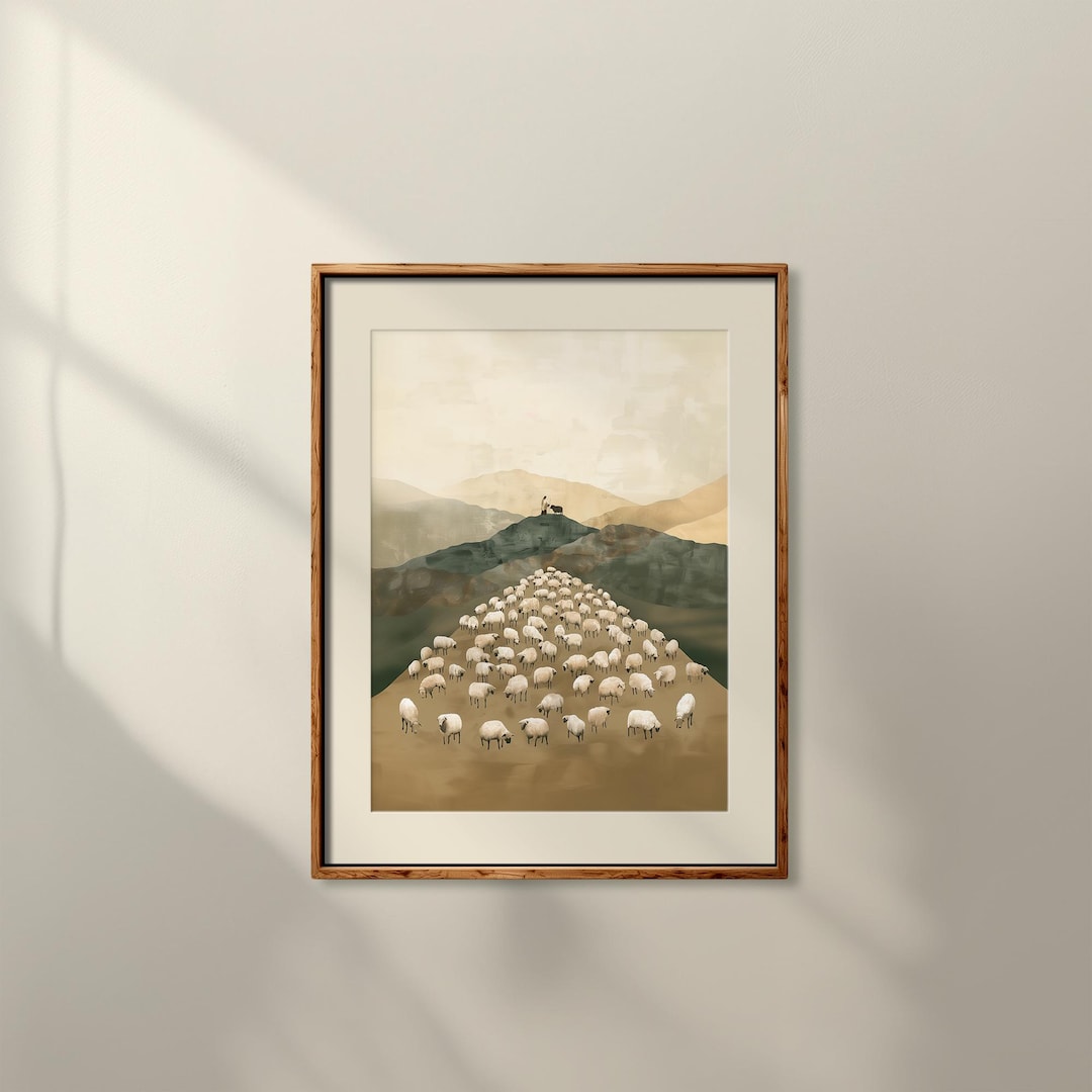 Jesus Leaves the 99 Art Print Unframed, Christian Wall Art Parable of ...