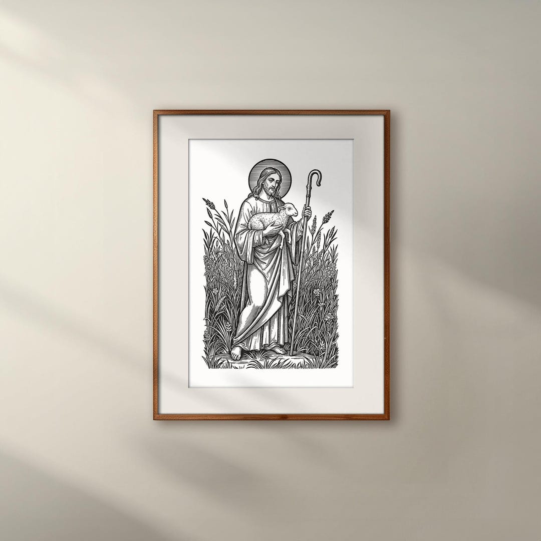 Jesus Leaves the 99 Christian Wall Art Good Shepherd Linocut Print ...