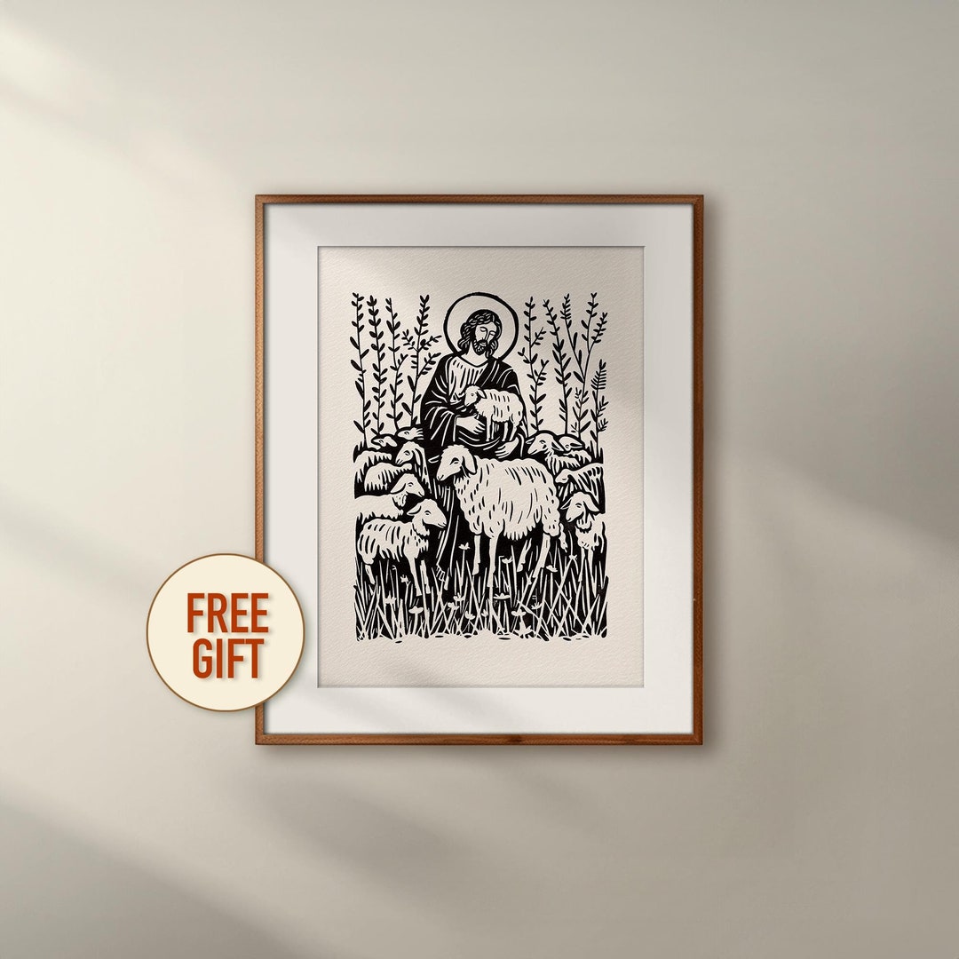 Parable of the Lost Sheep Christian Wall Art, Good Shepherd Poster ...