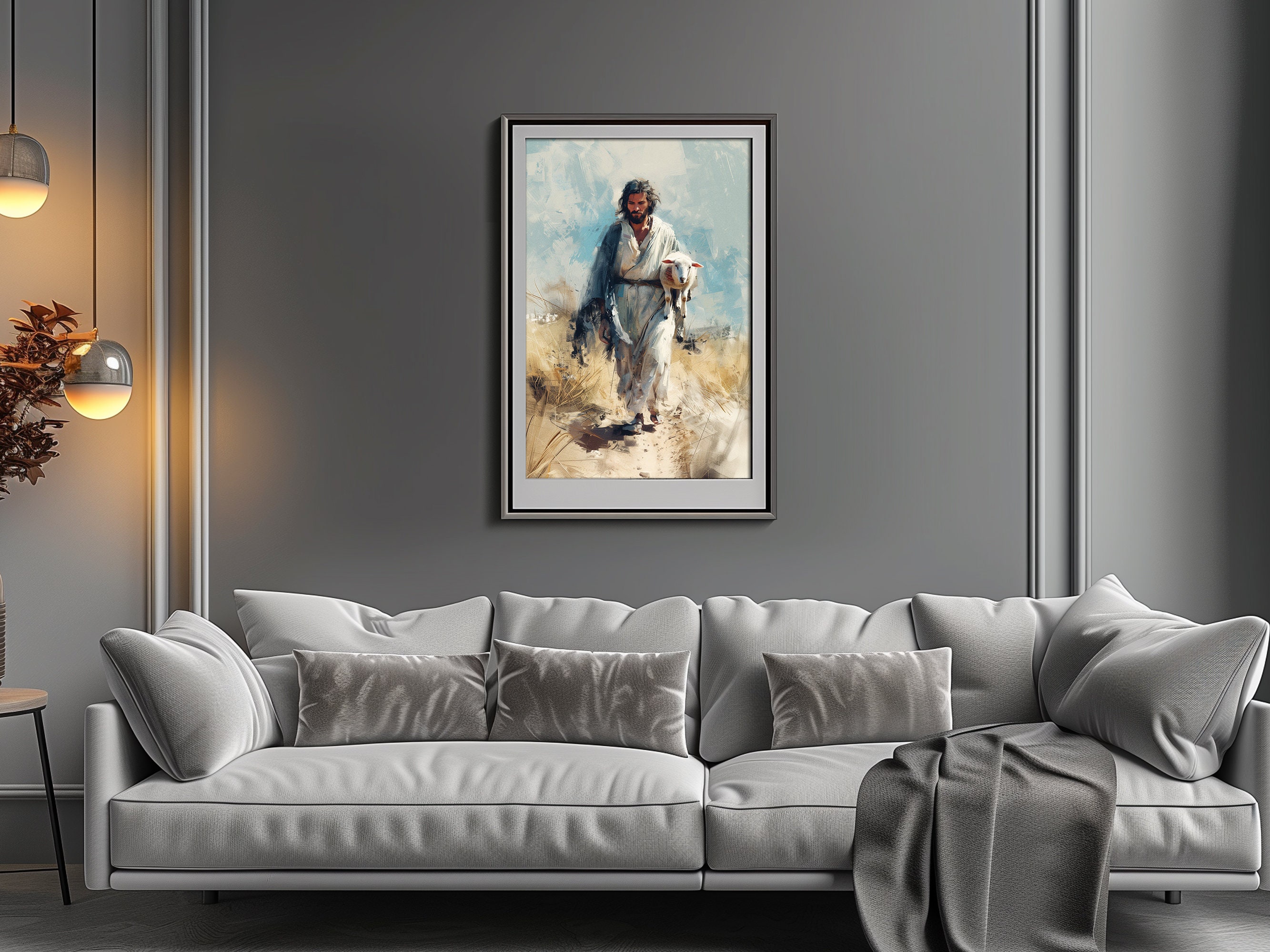 Parable of the Lost Sheep Good Shepherd Poster, Modern Christian Jesus ...
