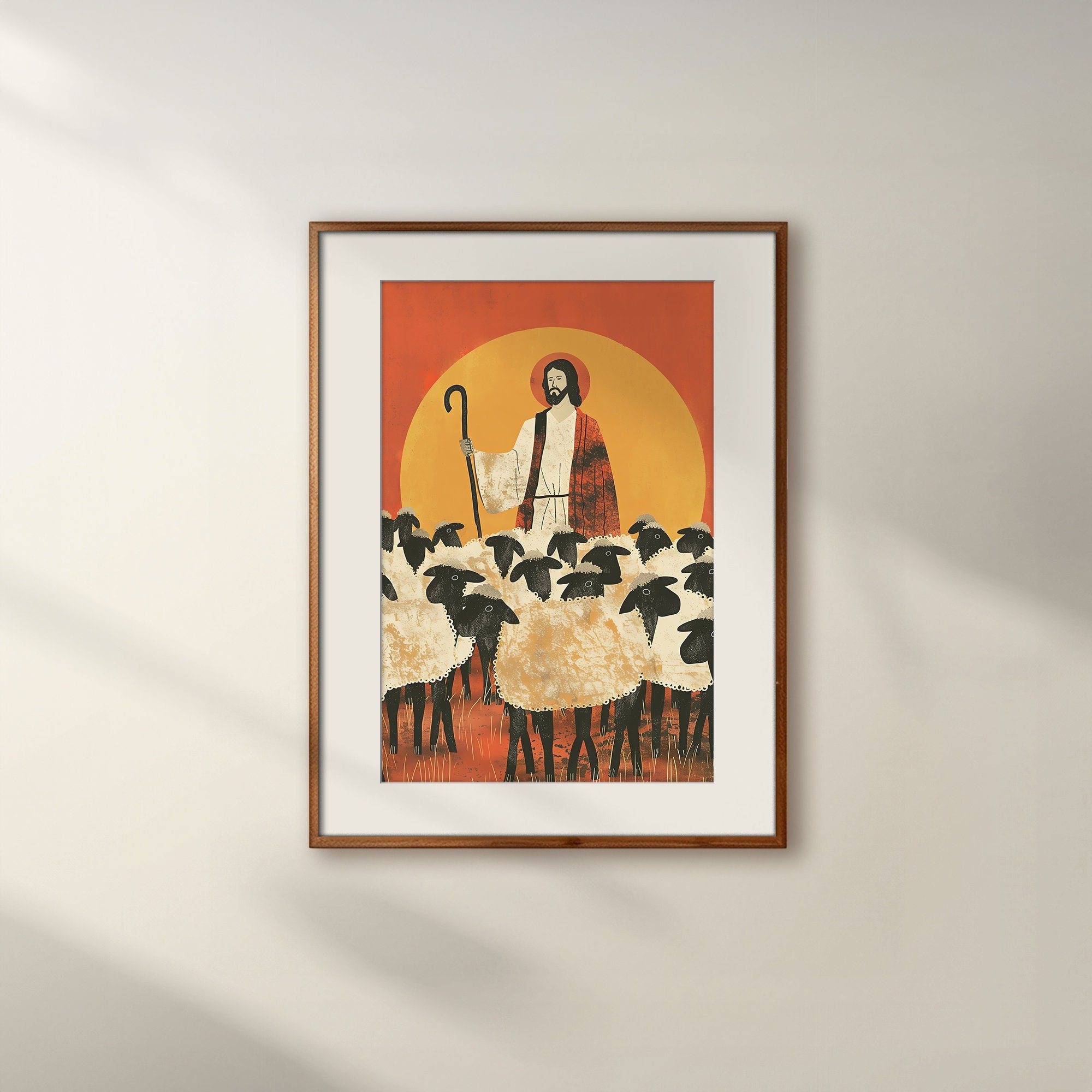 Lost Sheep Christian Art Print, the Good Shepherd, Modern Japandi Decor ...