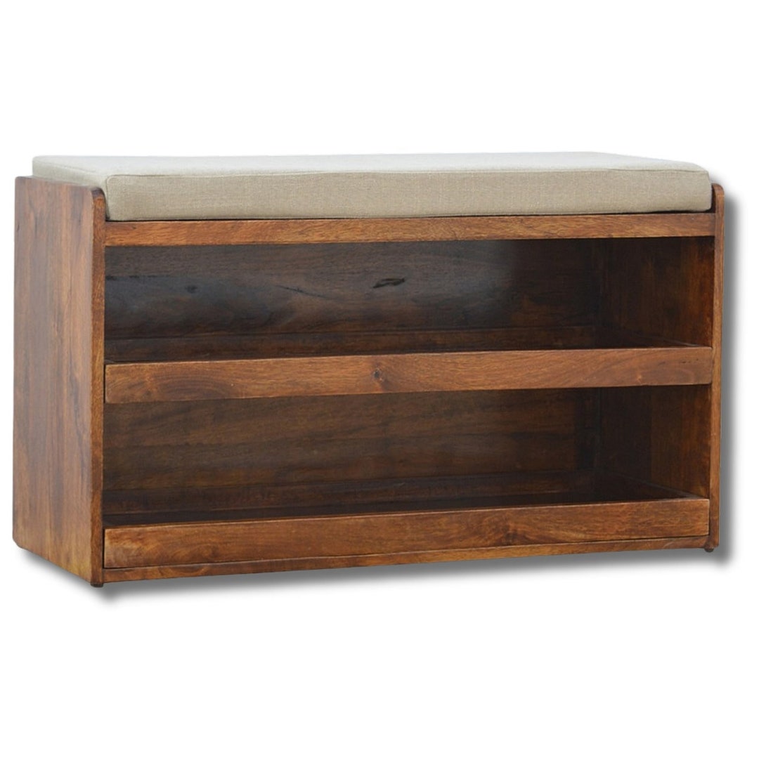 Mud Linen Pull Out Shoe Bench, Modern Solid Mango Wood Storage Bench ...