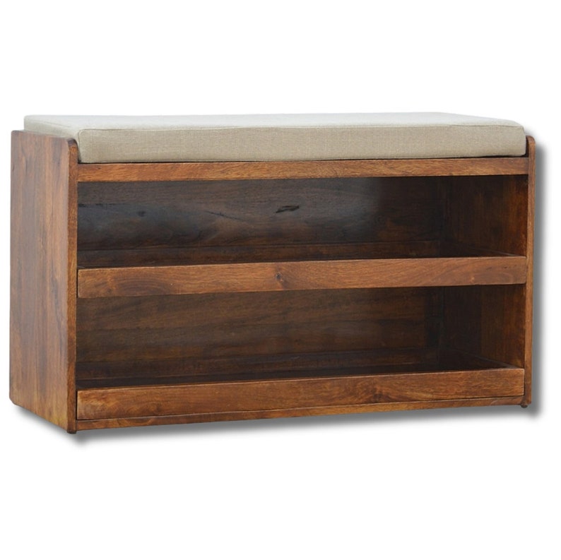 Mud Linen Pull Out Shoe Bench, Modern Solid Mango Wood Storage Bench ...