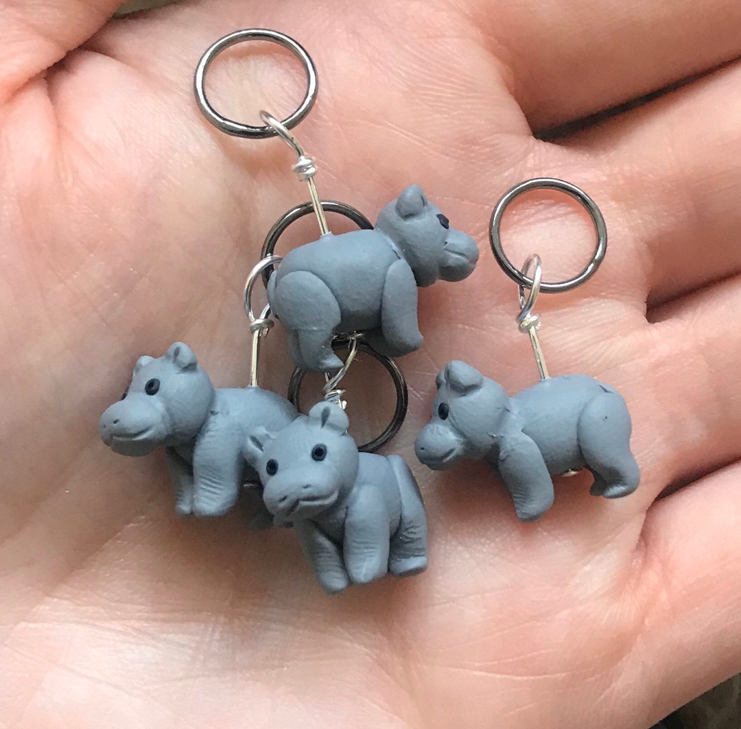 Hippopotamus Polymer Clay Stitch Markers (set of 4 Sculpted Miniature ...