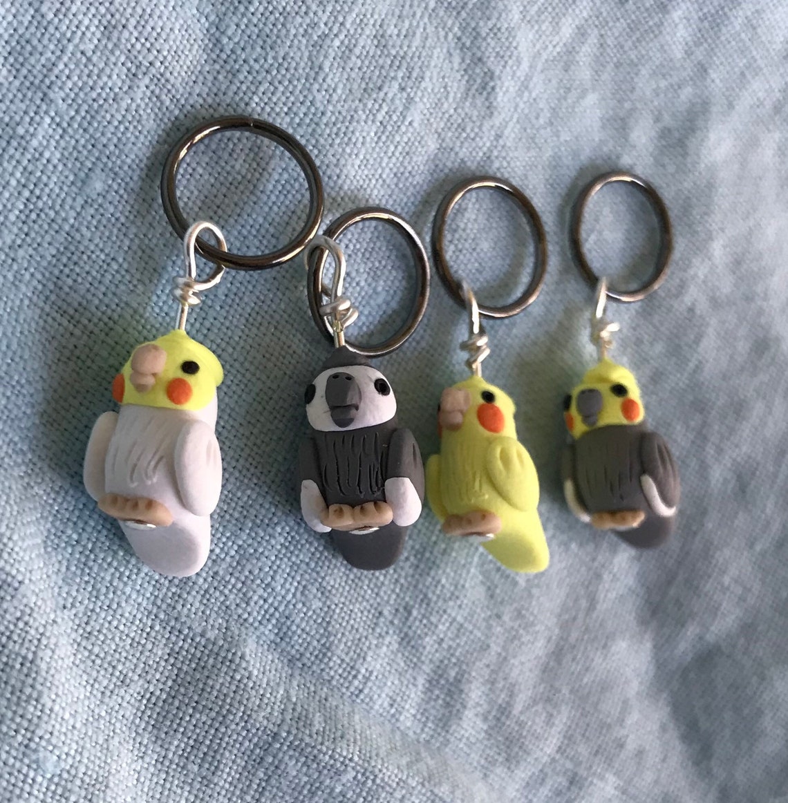 Cockatiel Stitch Markers Flock of 4 Miniature Polymer Clay Sculpted ...