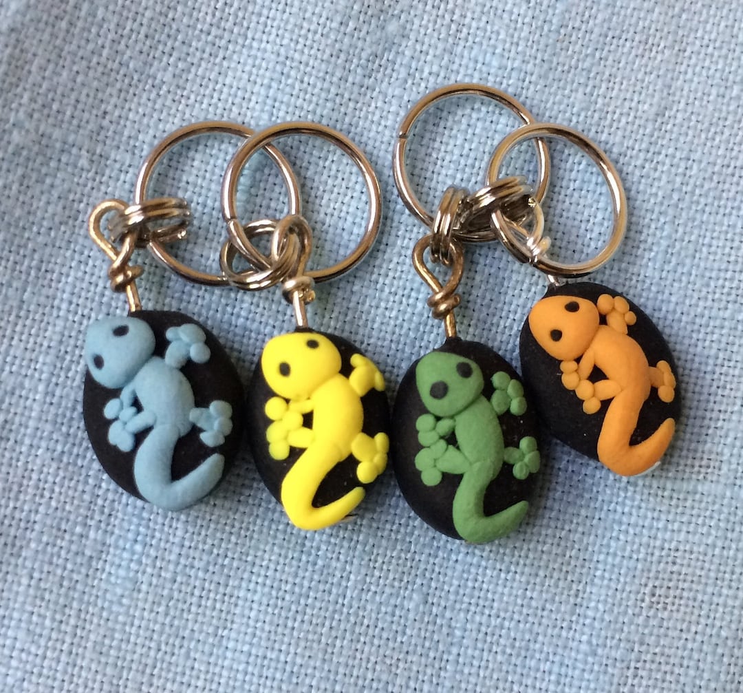 Gecko Polymer Clay Stitch Markers Set of 4 Miniature Sculpted Animal ...